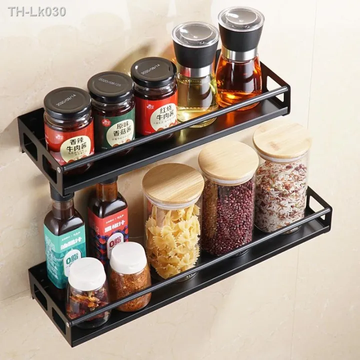 Sauce black stainless steel kitchen shelf shelf punched hanging ...