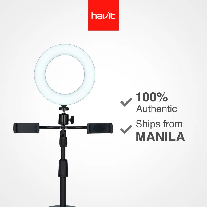 Havit Live Support ST7021 Dual Phone Clip Tripod with 5" LED Ring Light Multifunction Desktop ...