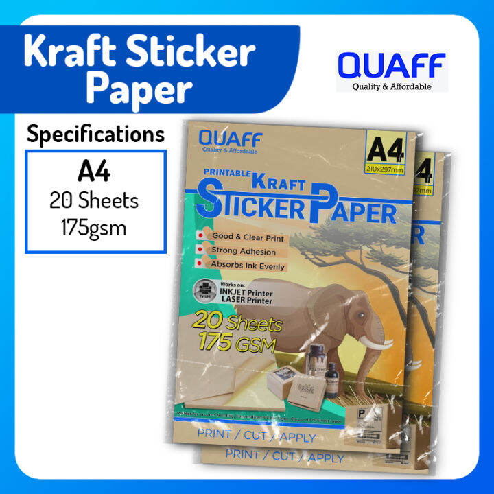 QUAFF Kraft Inkjet Photo Sticker Paper A4 175Gsm - 20 sheets per pack ...