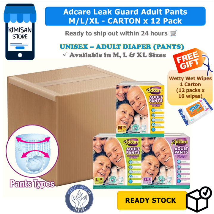 Adcare Leak Guard Adult Diaper Pants M/L/XL - CARTON x 12 Pack | Lazada