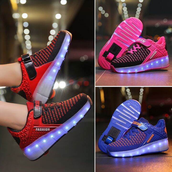 Rechargeable light heelys double contact deformation shoes with wheels ...