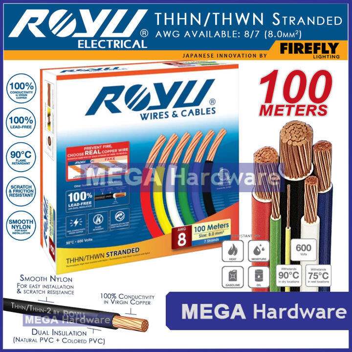 ROYU THHN/THWN-2 7 Stranded Wire #8/7 (8.0mm²) 100 meters per roll per box | Lazada PH