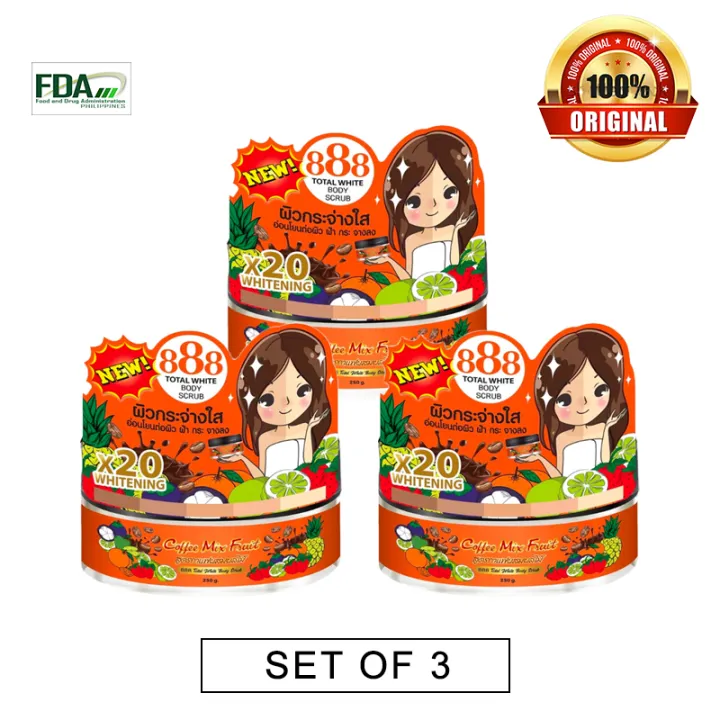 SET OF 3 888 Total White Whitening Scrub Coffee Mix Fruit (200g Reborn ...