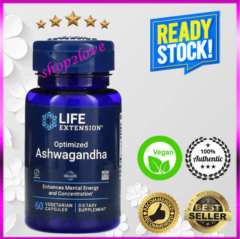 Life Extension Optimized Ashwagandha 60 Vegan Capsules - Enhanced ...