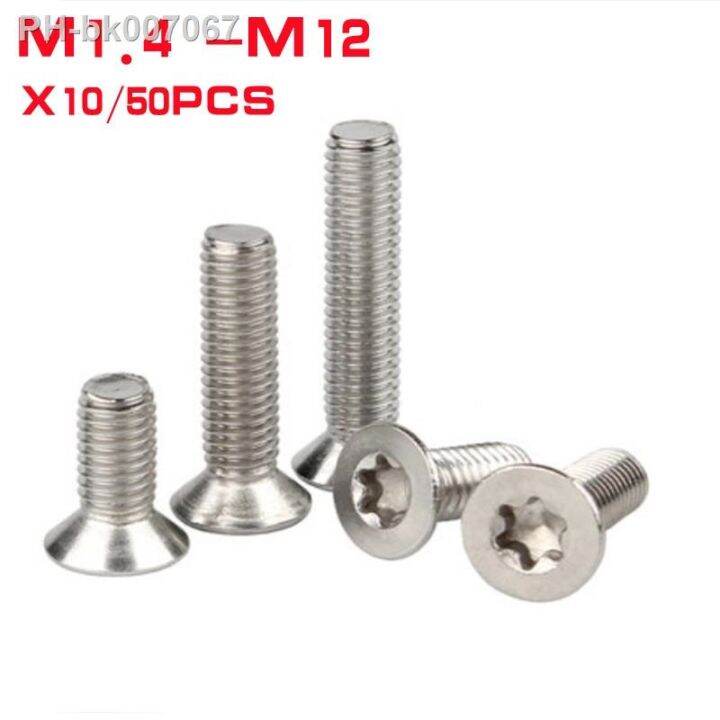 10/50pc M1.4 M1.6 M2 M2.5 M3 M4 M5 M6 M8 M10 M12 304 A2-70 Stainless Steel GB2673 Six-Lobe Torx ...