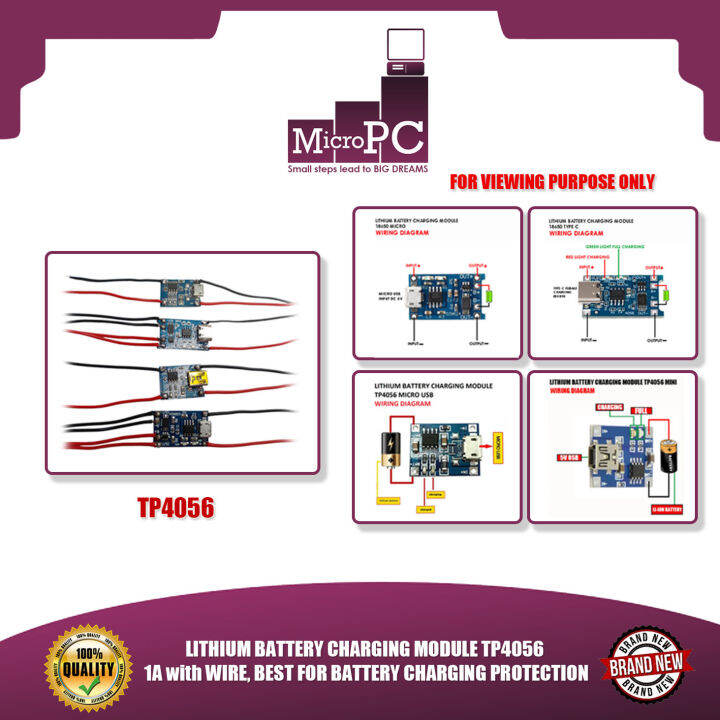 MICRO PC LITHIUM BATTERY CHARGING MODULE TP4056 1A with WIRE, BEST FOR ...
