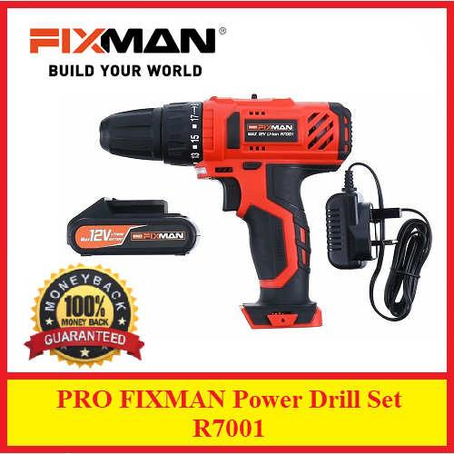 [Ready Stock] PRO FIXMAN Power Drill Set R7001 12V 1300mAh Lithium Ion Battery 360-degree ...