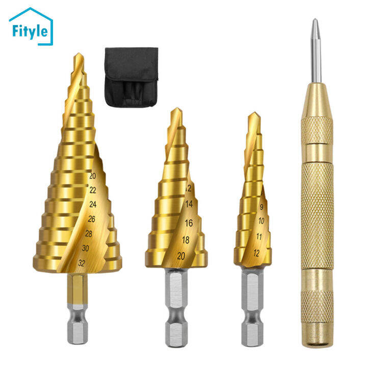 Fityle HSS Step Drill Bits Set with Automatic Centre Punch Taper Drill ...