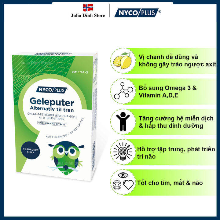 Thạch dầu cá Omega 3 Nycoplus cho bé từ 3 tuổi vị chanh (hộp 60 viên ...