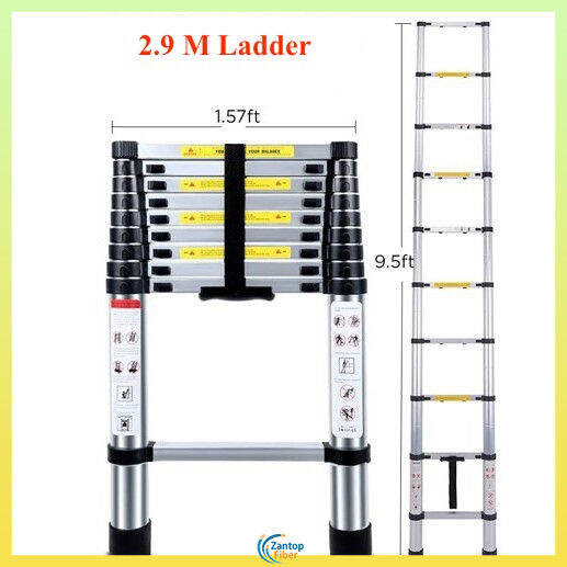 2.9M 9.5ft Telescopic Ladder Aluminum Adjustable Straight Ladder 10 ...