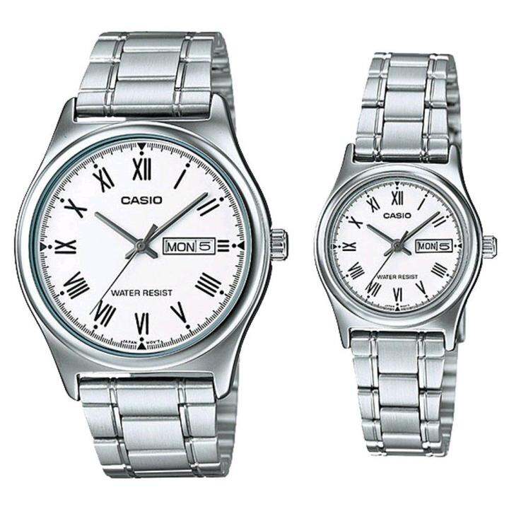 Casio Couple's Watch Stainless Steel Strap Roman Numbers Watch MTP ...
