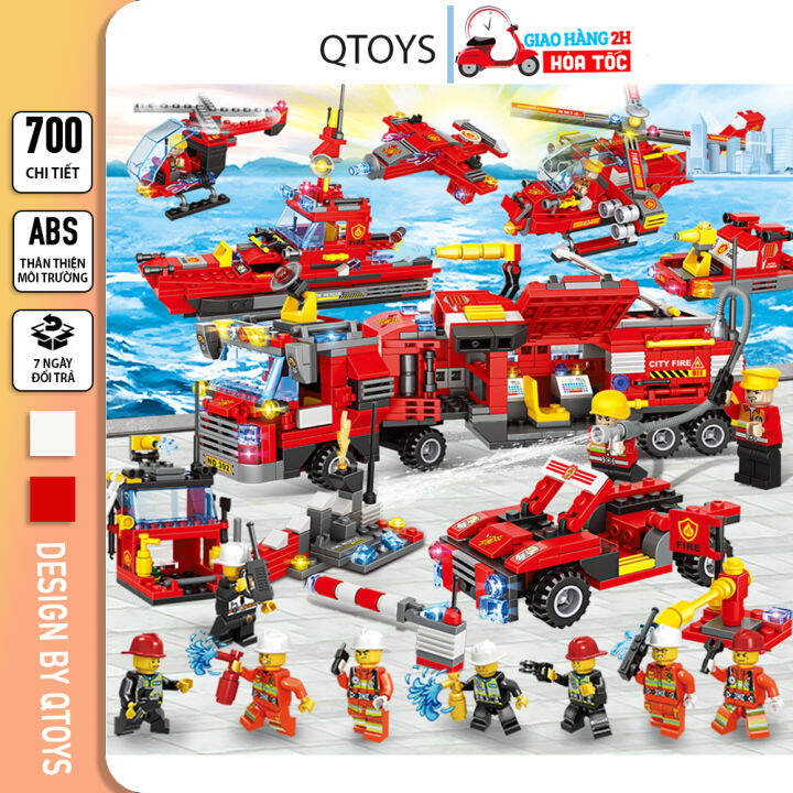 Bộ đồ chơi lắp ráp lego xe cảnh sát cứu hỏa 700 chi tiết, xếp hình lego ...
