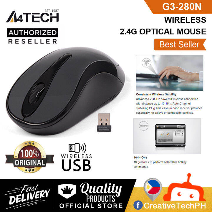 ORIGINAL A4TECH Wireless 2.4G Optical Mouse (V-Track) G3-280N | Lazada PH