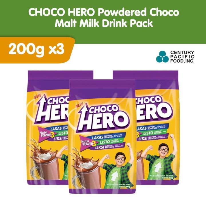 CHOCO HERO Powdered Choco Malt Milk Drink 200g x3 | Lazada PH
