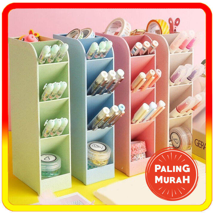 Rak Mini 4 Sekat / Rak Laci Plastik 4 Slot Pulpen Spidol / Desktop ...