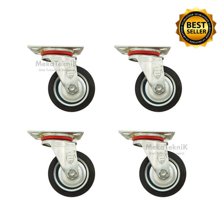 RODA KARET HIDUP HITAM 3" FIT SET 4 PCS / RODA TROLLEY / RODA ETALASE ...