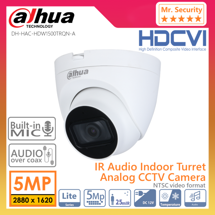 Dahua DH-HAC-HDW1500TRQN-A 5MP Starlight IR Audio HDCVI Indoor Turret/ Dome DC12V Analog CCTV ...