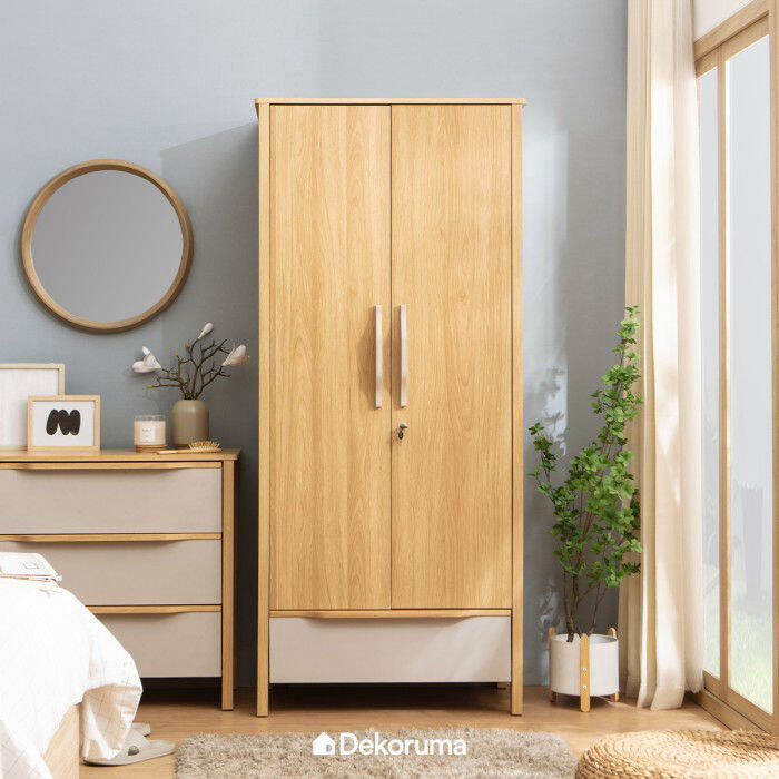 Dekoruma MITSU Lemari Pakaian 2 Pintu dengan Laci - Wardrobe | Lazada Indonesia