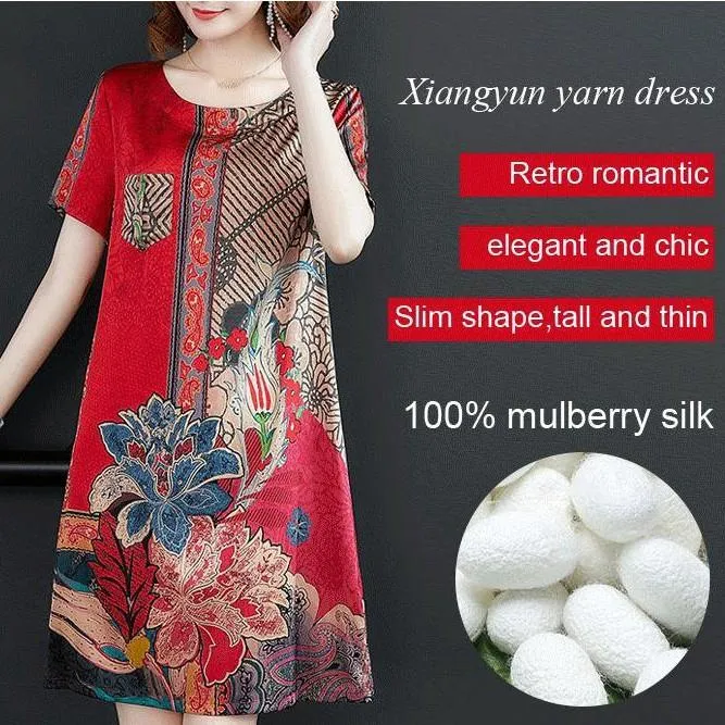 Xiyun yarn dress belly ing and slim rge-size floral i dress ddle-aged ...