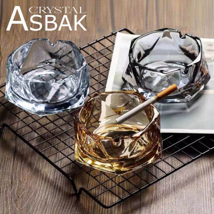 Asbak Rokok Crystal Prisma 10cm Kaca Aesthetic 3 Model Hitam Amber Biru ...