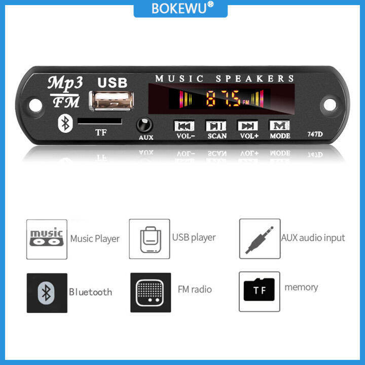 BOKEWU Nirkabel Bluetooth 5.0 Decoder Papan 5V 12V USB TF FM Radio ...