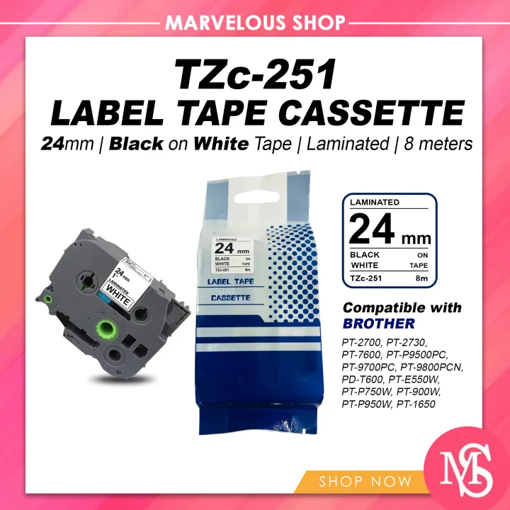 Brother TZe-251| TZ251| TZc-251| TZc251| 251| Compatible Black on White ...
