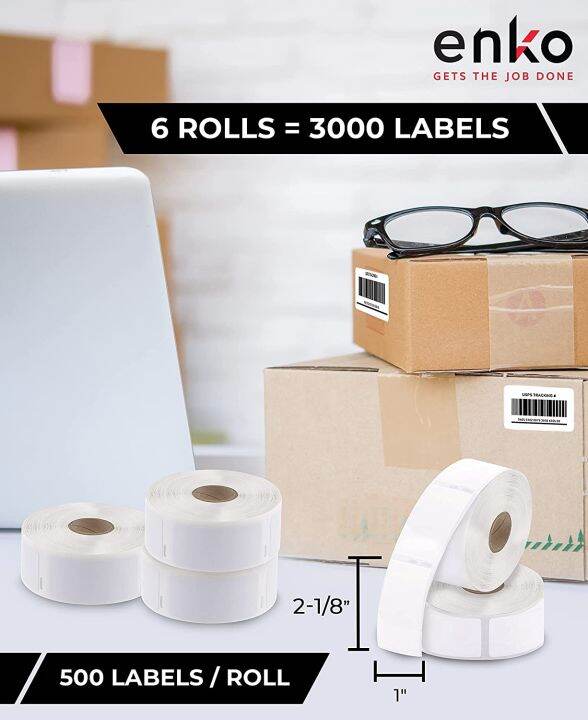 enKo (6 Rolls, 3000 Labels) Address & Shipping Labels 30336 (1" x 2-1/8 ...