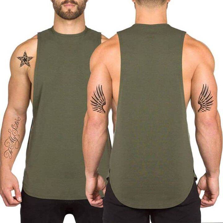 S-XL Men's Plain Muscle Cotton Sports Gym Tee Shirt Damit Sando ...