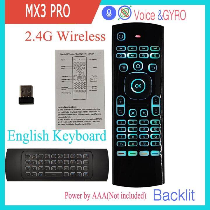 MX3 PRO Voice Air Mouse Remote Control Mini Keyboard 2.4G Wireless ...