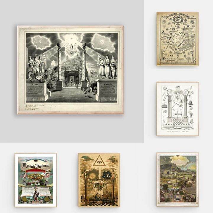 Masonic Symbol Print Freemason Chart Vintage Poster Freemasonry Art ...