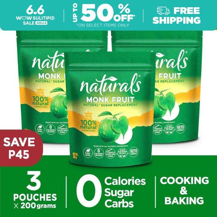 NATURALS MONK FRUIT 3 packs x 200g, 100% Natural Sugar Replacement ...