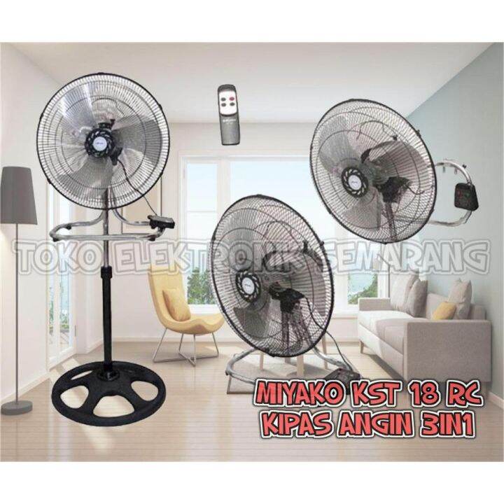 KIPAS ANGIN BESI MIYAKO TORNADO 3IN1 KST 18 RC STANDING DESK WALL FAN ...
