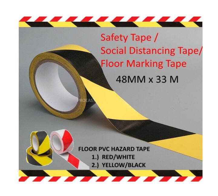 Floor Tape 48mm x 17m / 33m Floor Safety Caution Warning Sticker Tape Hazard Black Yellow Tanda ...