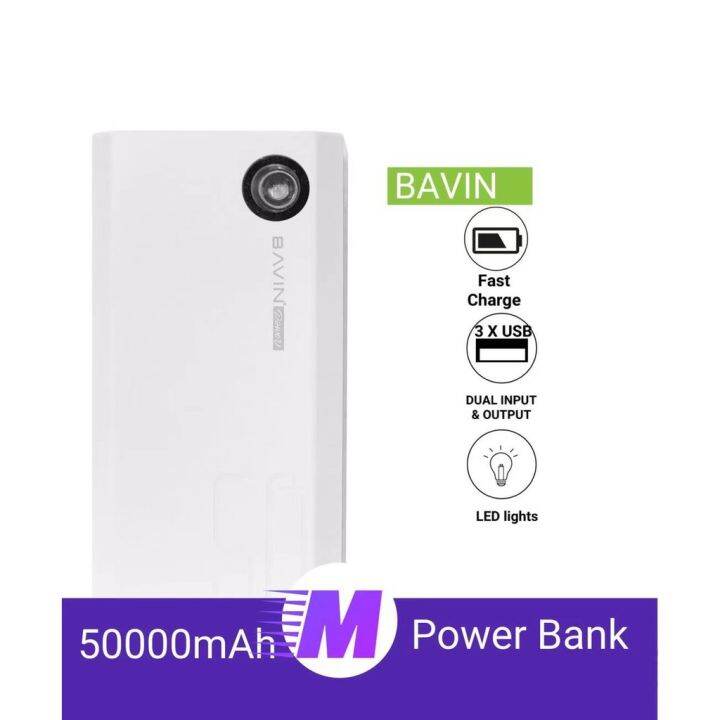 Bavin 50000mAh LED power Bank 3USB 2.1A +PD Fast charge | Lazada PH