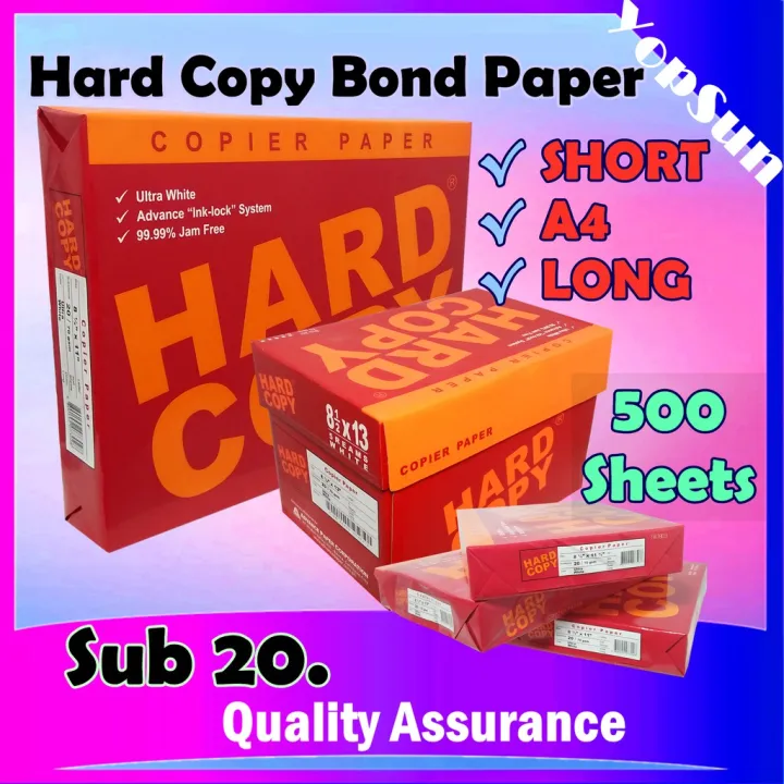 Hard Copy Bond Paper Short / A4 / Long 70Gsm Substances.20 | Lazada PH