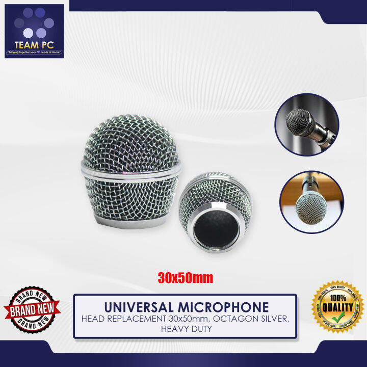 UNIVERSAL MICROPHONE HEAD REPLACEMENT 30x50mm, OCTAGON SILVER, HEAVY ...
