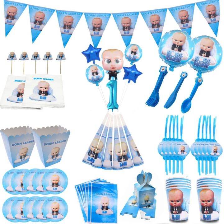 Cartoon Baby Boss Paper Plates Cups Straws cake topper Birthday Party ...