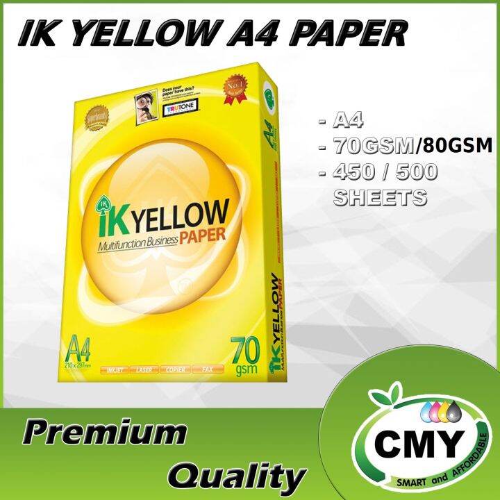 (Optional) IK Yellow A4 Paper 70GSM 450 sheets 500 sheets 80GSM | Lazada