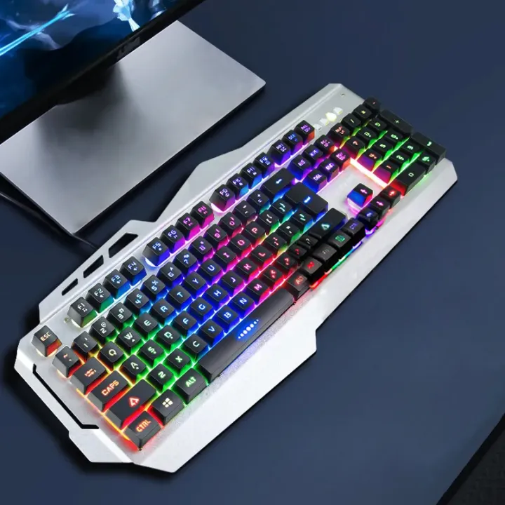 Cool wired USB interface metal 104 keys backlit keyboard mechanical ...