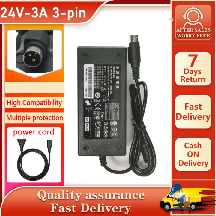 New 24V 3A 3-pin AC power adapter Universal For Bar code printer ...