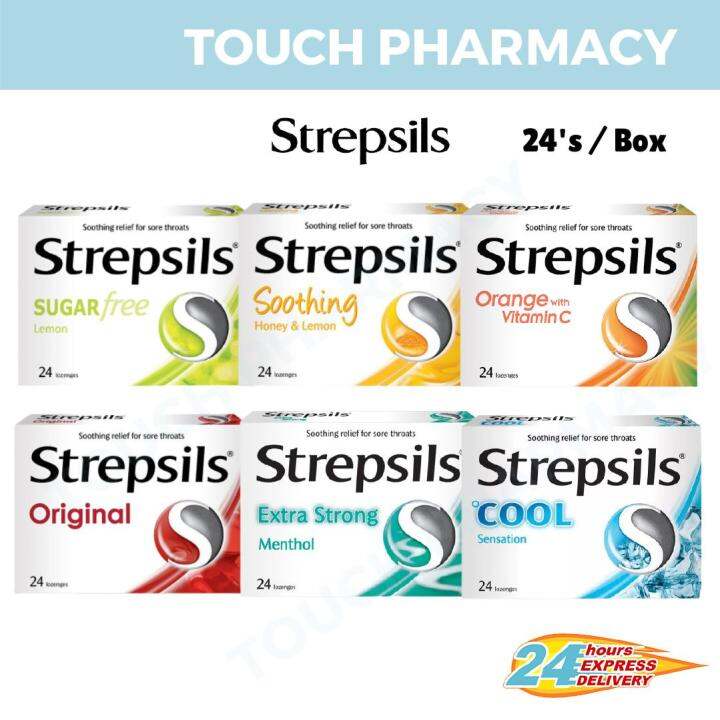 STREPSILS Sore Throat Lozenges Sugar Free Lemon/Honey Lemon Soothing ...