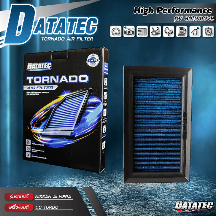 (ของแท้100% กรองอากาศผ้า) กรองอากาศรถยนต์ DATATEC TORNADO MARCH,ALMERA, Pulsar, Sylphy, Note ...