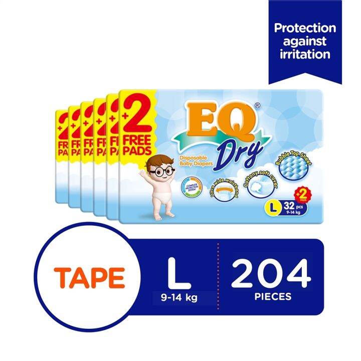 EQ Dry Econo Pack Large 34's x 6 packs (204 pcs) - Tape Baby Diapers ...