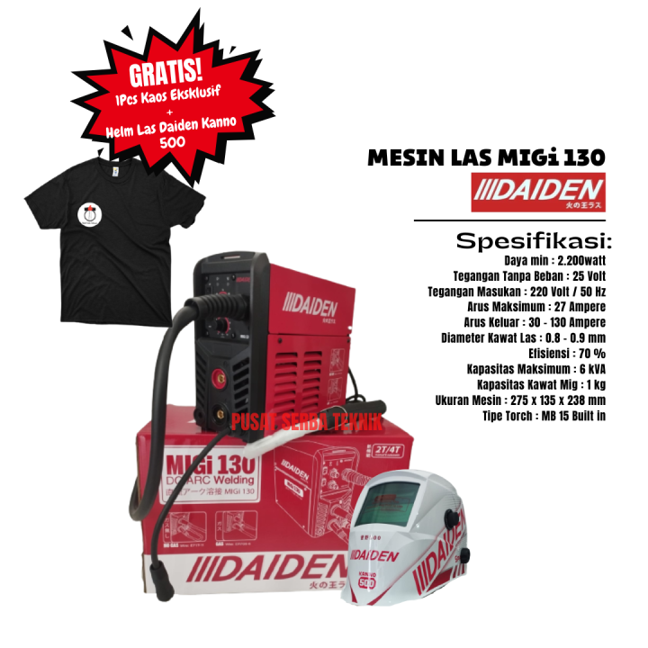 MESIN LAS CO2 DAIDEN MIGi 130 2T/4T TRAFO LAS DAIDEN MIG 130 Gasless | Lazada Indonesia