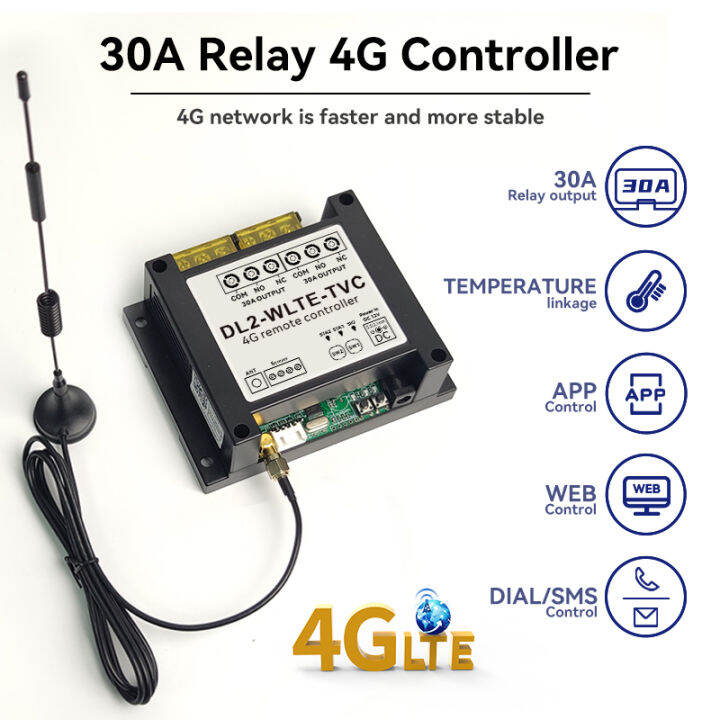 DL2 WLTE 4G LTE 2G GSM SMS Smart Remote 2 Channel 30A Relay Controller ...