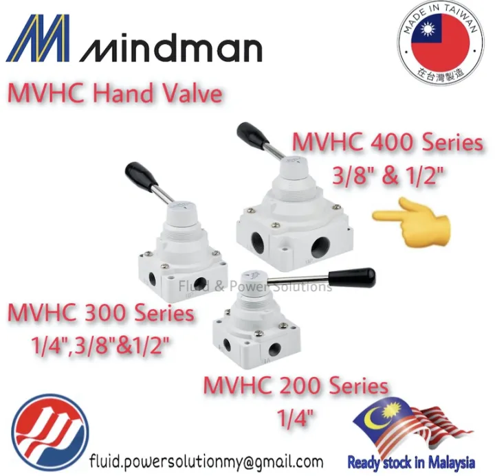 Mindman Pneumatic Hand Valve MVHC 200/300 and 400 Series Port size: 1/4 ...