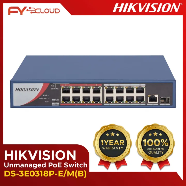 Hikvision | 16 Port Fast Ethernet Unmanaged POE Switch DS-3E0318P-E/M(B ...