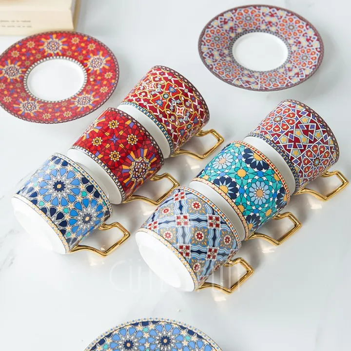 European-style small luxury coffee cups and saucers set Moroccan style ...