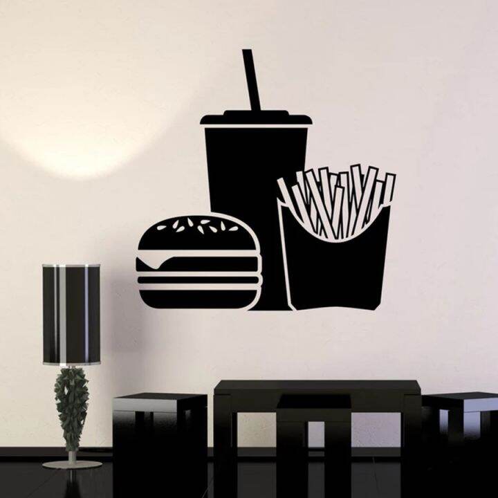 Stiker Dinding Dapur Fast Food Wall Decal Hamburger Soft Drink French ...