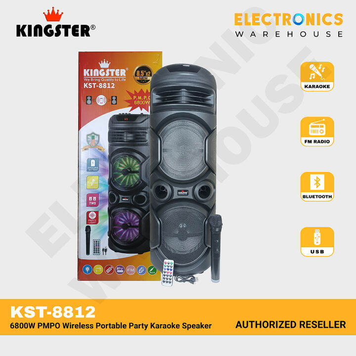 Kingster KST-8812 6800W PMPO Wireless Portable Party Karaoke Speaker ...
